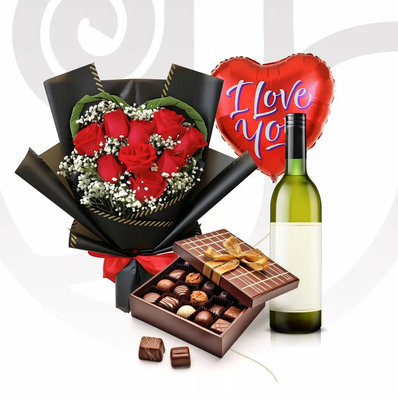 Red Roses w/ Gypso Deluxe Combo - BuyFlowers