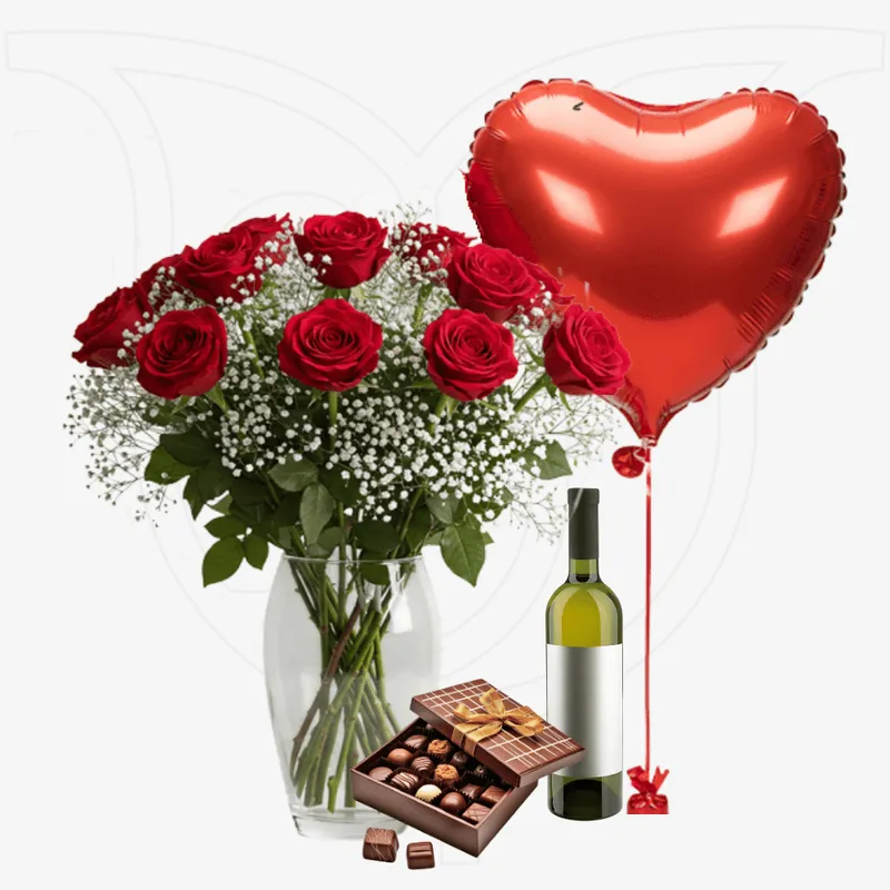 Red Roses w/ Gypso Deluxe Combo | Fresh Flowers - BuyFlowers